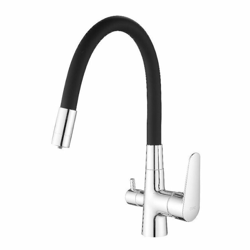 Смеситель для кухни с гибким изливом и подключением фильтра Esko Coral CL 03 B, хром/черный