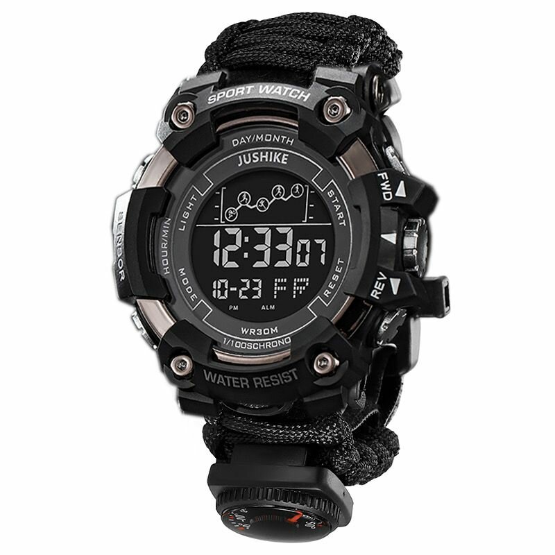 Многофункциональные тактические часы для активного отдыха, водонепроницаемый браслет для выживания на природе, спортивный ремешок с паракордом, огнивом, свистком и компасом.