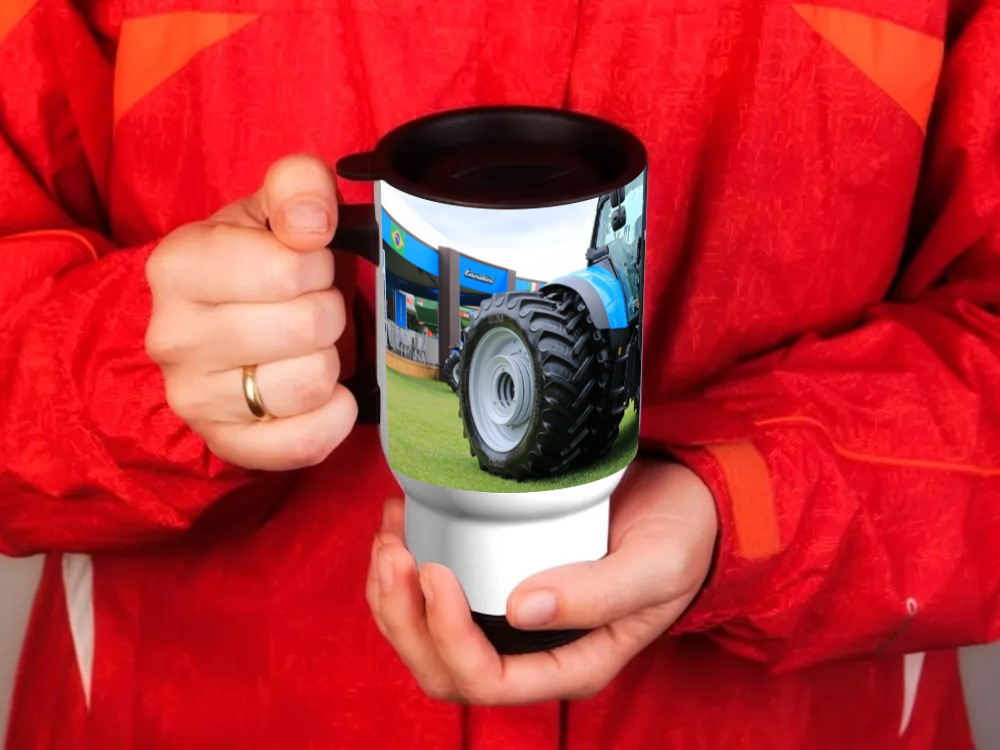 Тремокружка для авто с принтом "Трактор, синий, landini" 0.5 л.