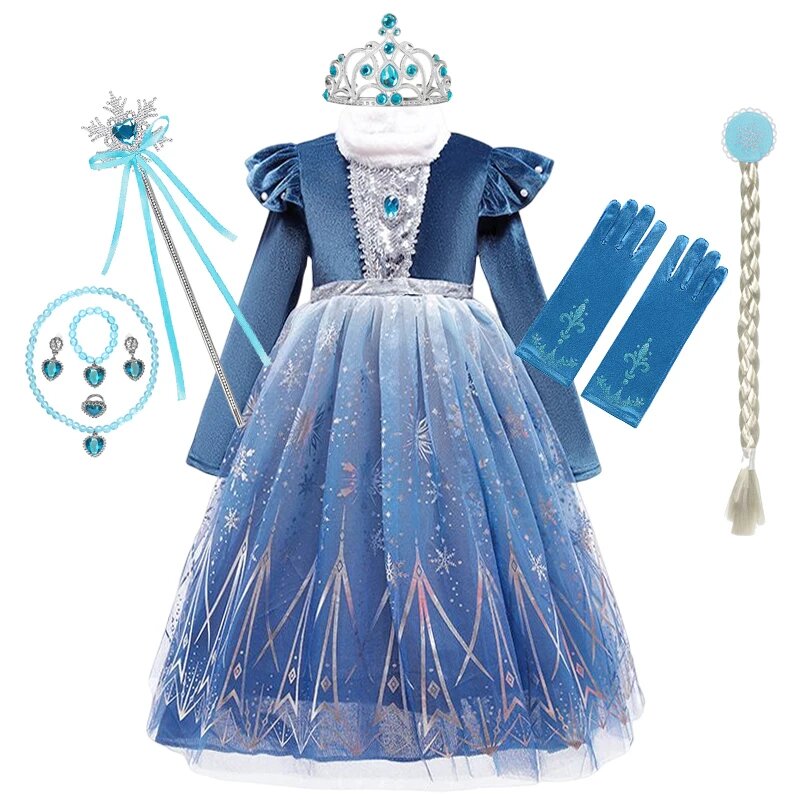 Платье принцессы Эльзы Disney для девочек 2-8 лет 5-6T (Size 130), Синий, Elsa 6