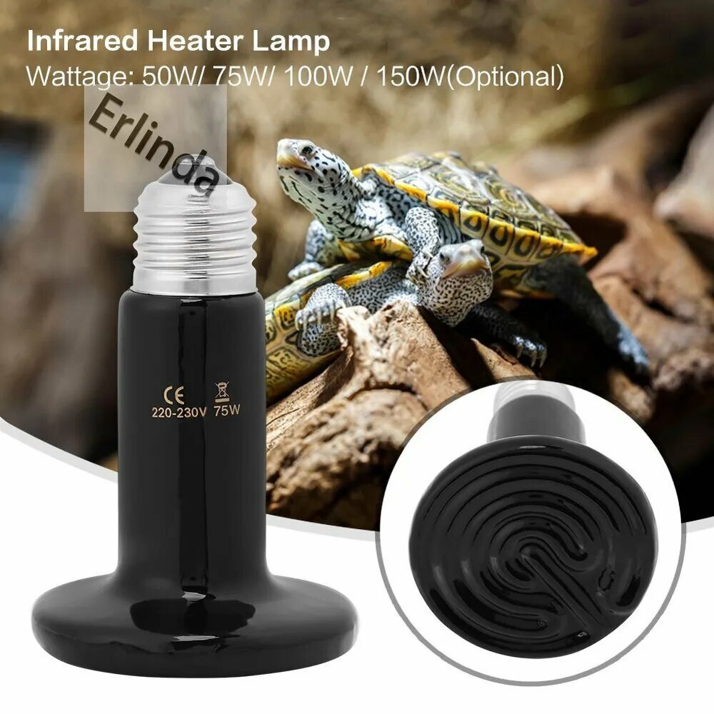 Керамический инфракрасный обогреватель для домашних животных с светодиодной лампой для рептилий мощностью 75Вт, черного цвета, изготовленный из
