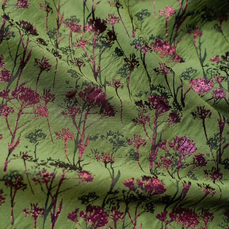 Зеленая жаккардовая ткань с цветочным принтом, полиэстер/лайкра, 1 метр 100cmX163cm