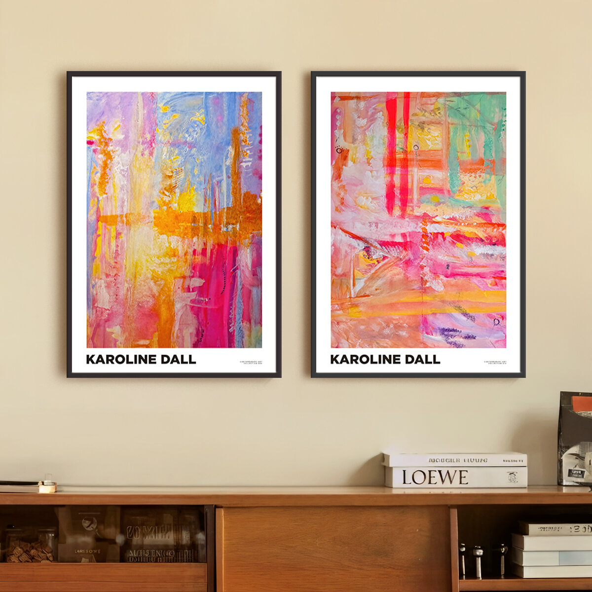 Постер 2 шт 50х70 без рамки "Красные абстракции мазками" набор картин для интерьера