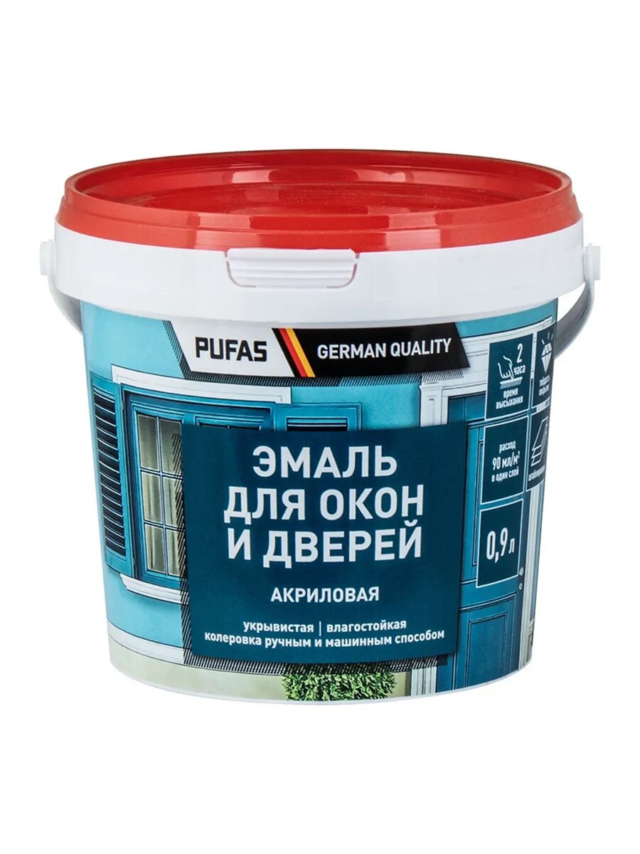 Эмаль PUFAS, акриловая, для окон и дверей, морозостойкая, 0,9л, 1 шт