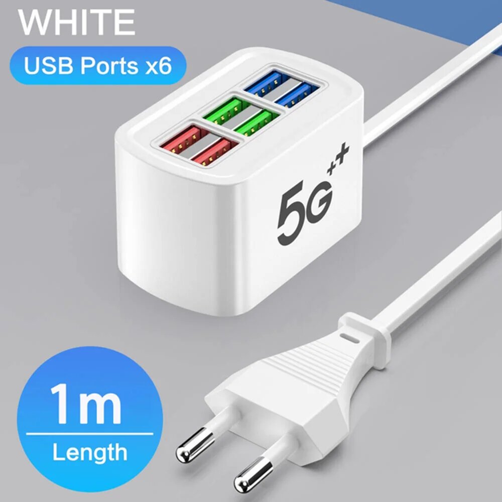 USB-хаб 6x с питанием, White EU, 1м