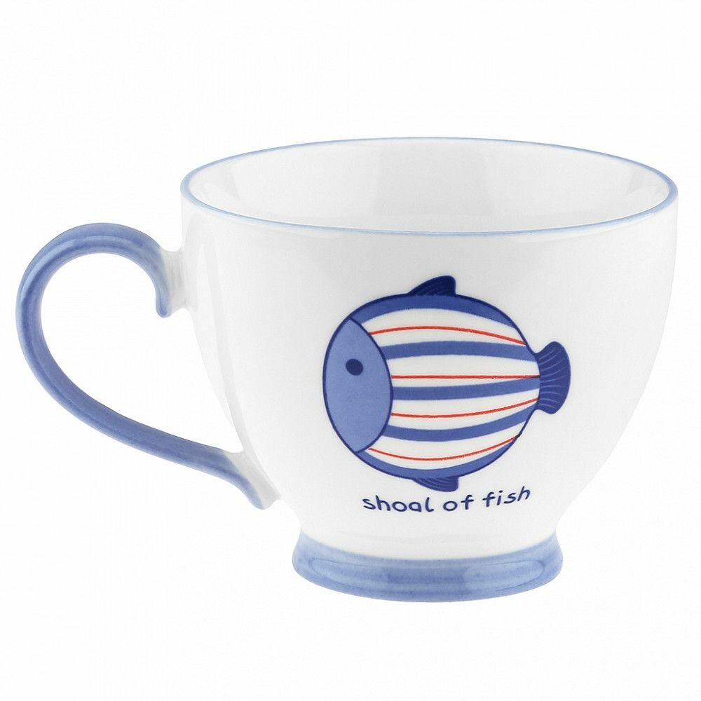 "Синий полосатик" Кружка фарфоровая 500мл, д11,4см, h9,4см, на ножке, белый, в коробке