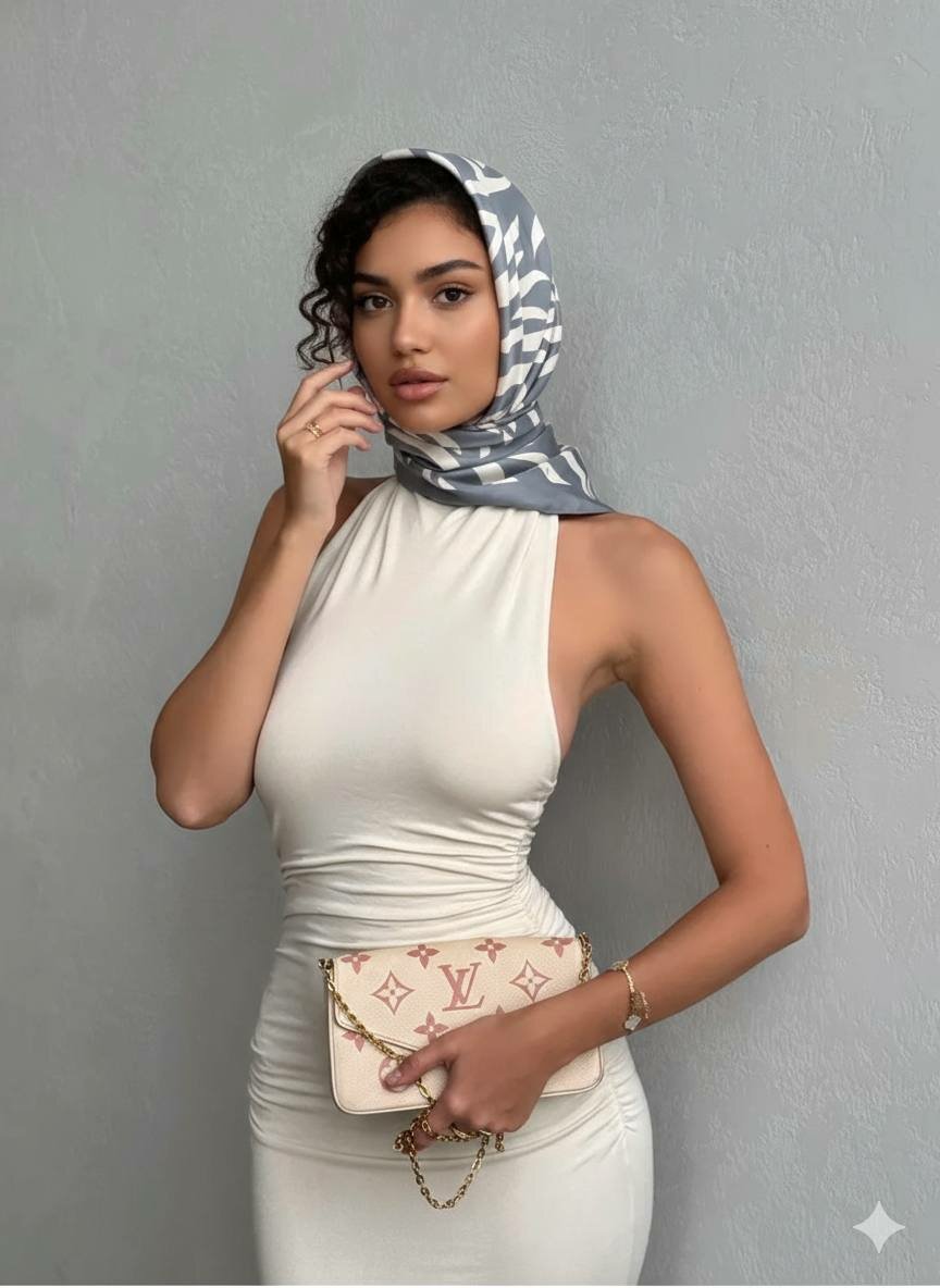 Платок -косынка на голову и шею, премиальный шелк для девочек и женщин