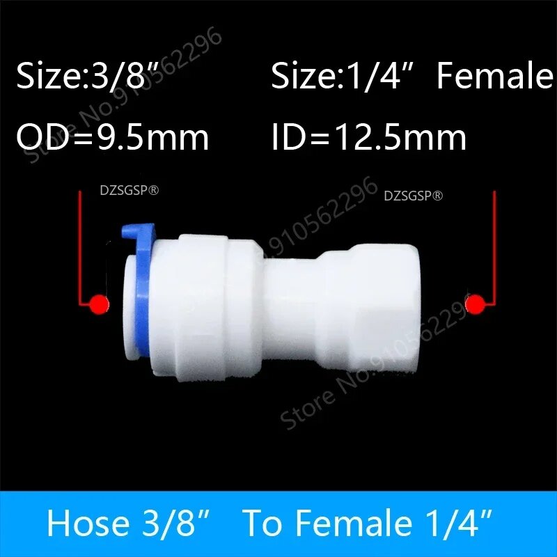 Пластиковый быстроразъемный фитинг для обратного осмоса 1/4"-3/8", белый/синий 3l8Hose-1l4Female