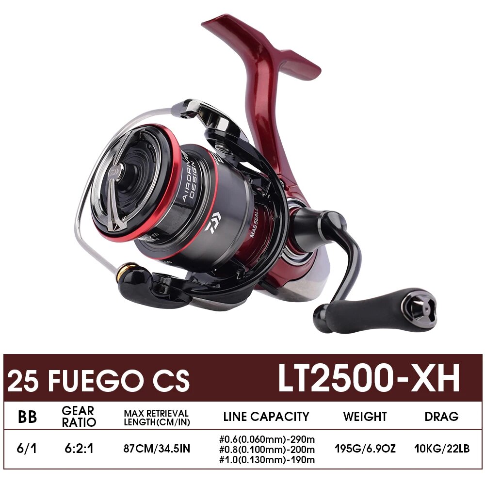 DAIWA FUEGO CS LT 1000-6000 безынерционная катушка для морской рыбалки Бордовый, 2500XH