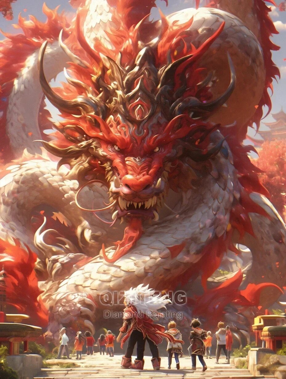 Алмазная живопись QIZITENG Китайский дракон 20x30cm AB Round, XP-3722