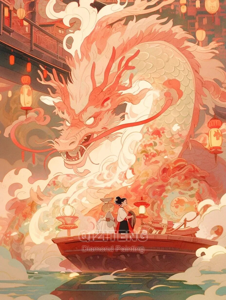 Алмазная живопись QIZITENG Китайский дракон 20x30cm AB Square, XP-3709