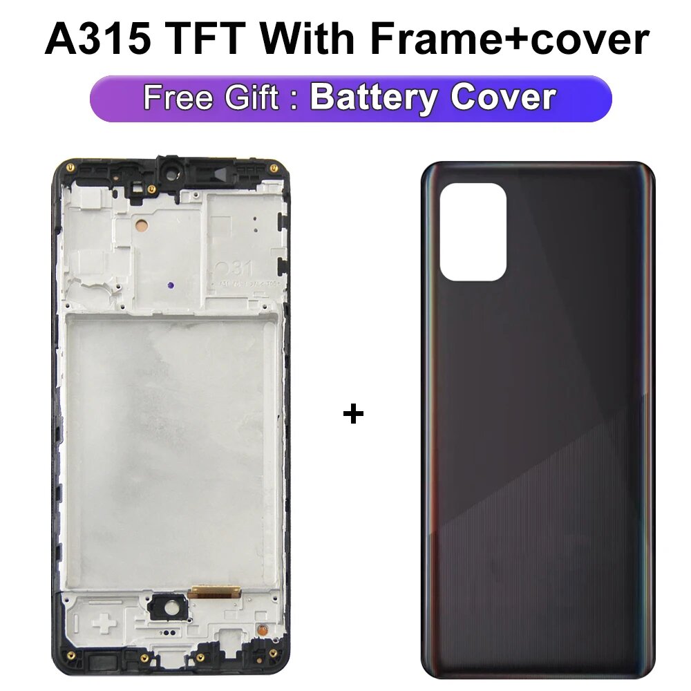 ЖК-дисплей AMOLED для Samsung A31 A315 с рамкой, сенсорный экран с дигитайзером в TFT Frame Cover