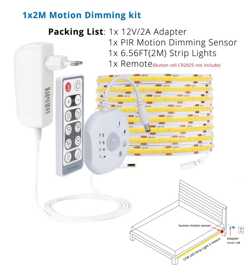 Светодиодная лента для подсветки кровати с 1x2M 1 Motion Dimmer, Natural White 4000K, US Plug