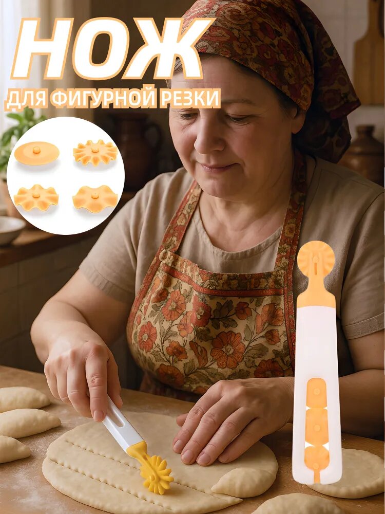 Ролик для теста Фигурные Ножи для Теста/Фигурные Ролики для Теста/Инструменты для Чебуреков/Универсальные Фигурные Резаки для Теста, 18 см х 4 см, 1 предм.