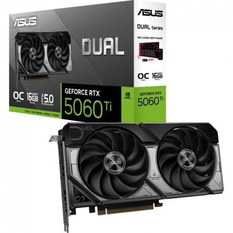 Видеокарта ASUS RTX5060Ti DUAL OC 16GB GDDR7 128bit 3xDP HDMI 2FAN RTL [DUAL-RTX5060TI-O16G]