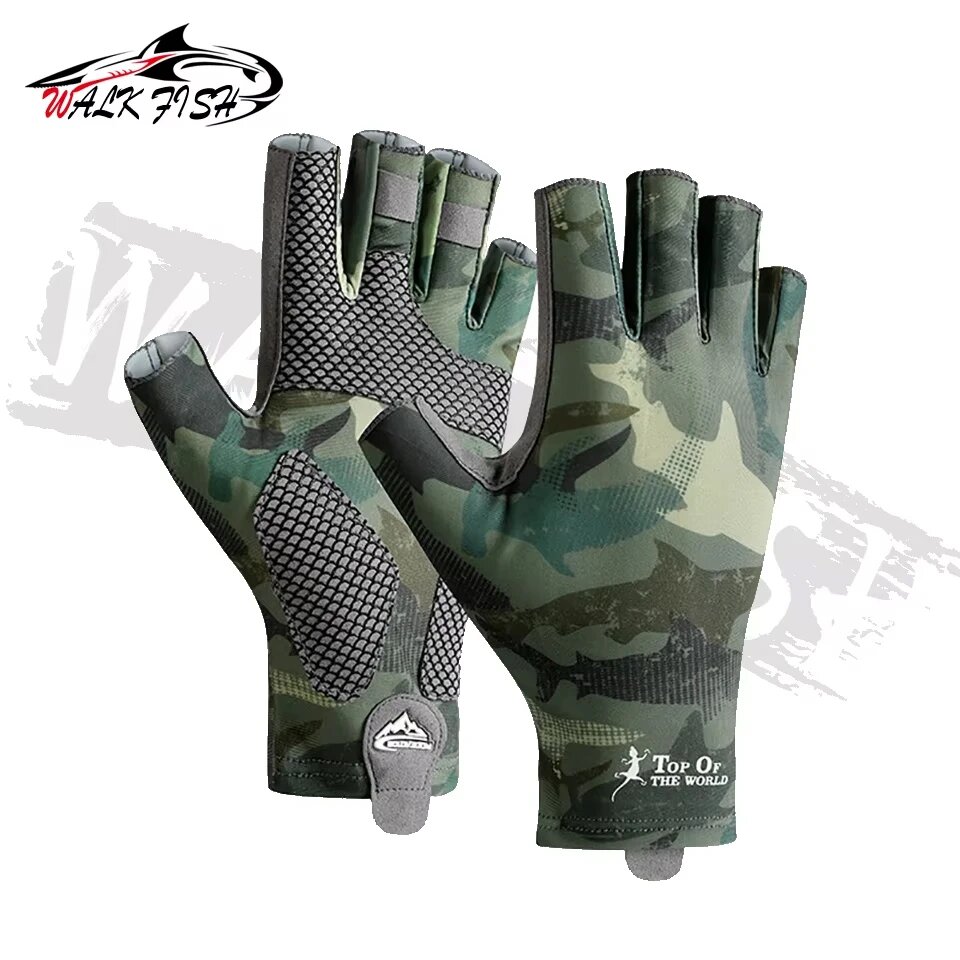 WALK FISH Рыболовные перчатки полупалец мужские нейлон L, Зеленый, Green