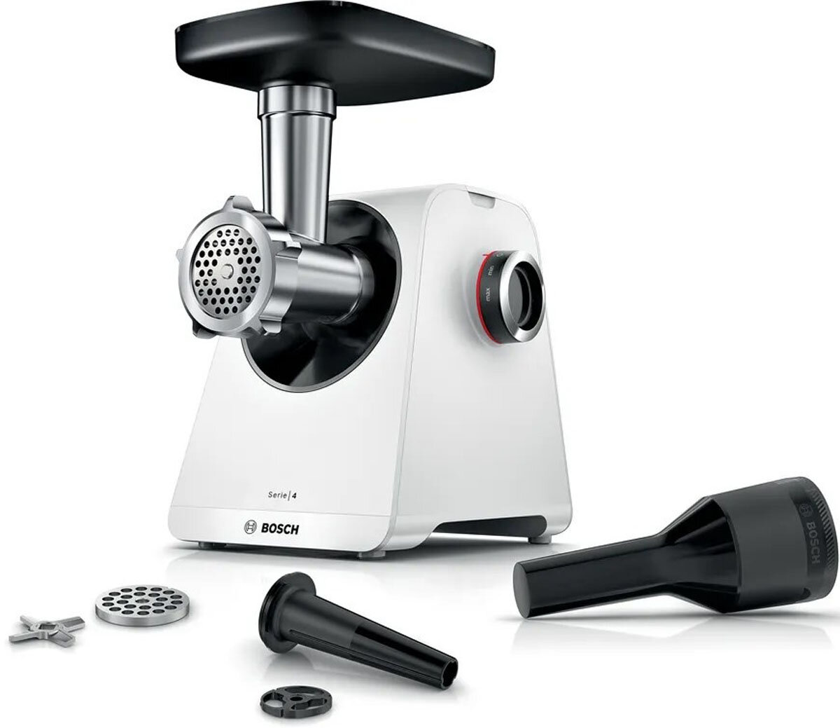 Мясорубка Bosch MFWS420W, белый, 500 Вт, прорезиненные ножки