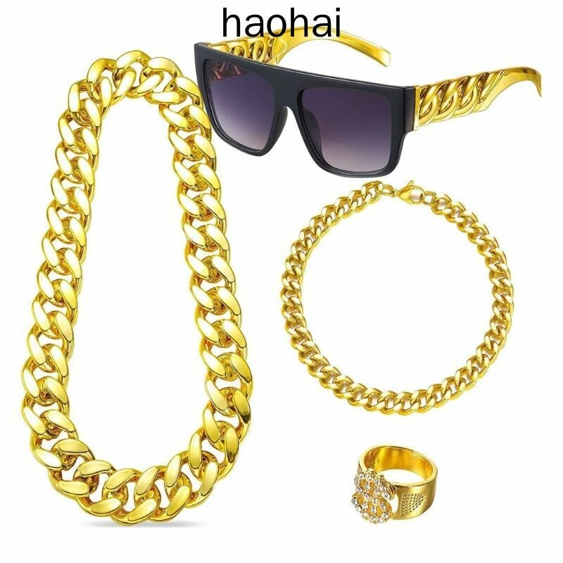 Комплект костюмов в стиле хип-хоп 80-х/90-х годов, аксессуары для рэпера, шляпа, солнцезащитные очки, золотая цепочка, кольца, наряд для мужчин и женщин, косплей на Хэллоуин