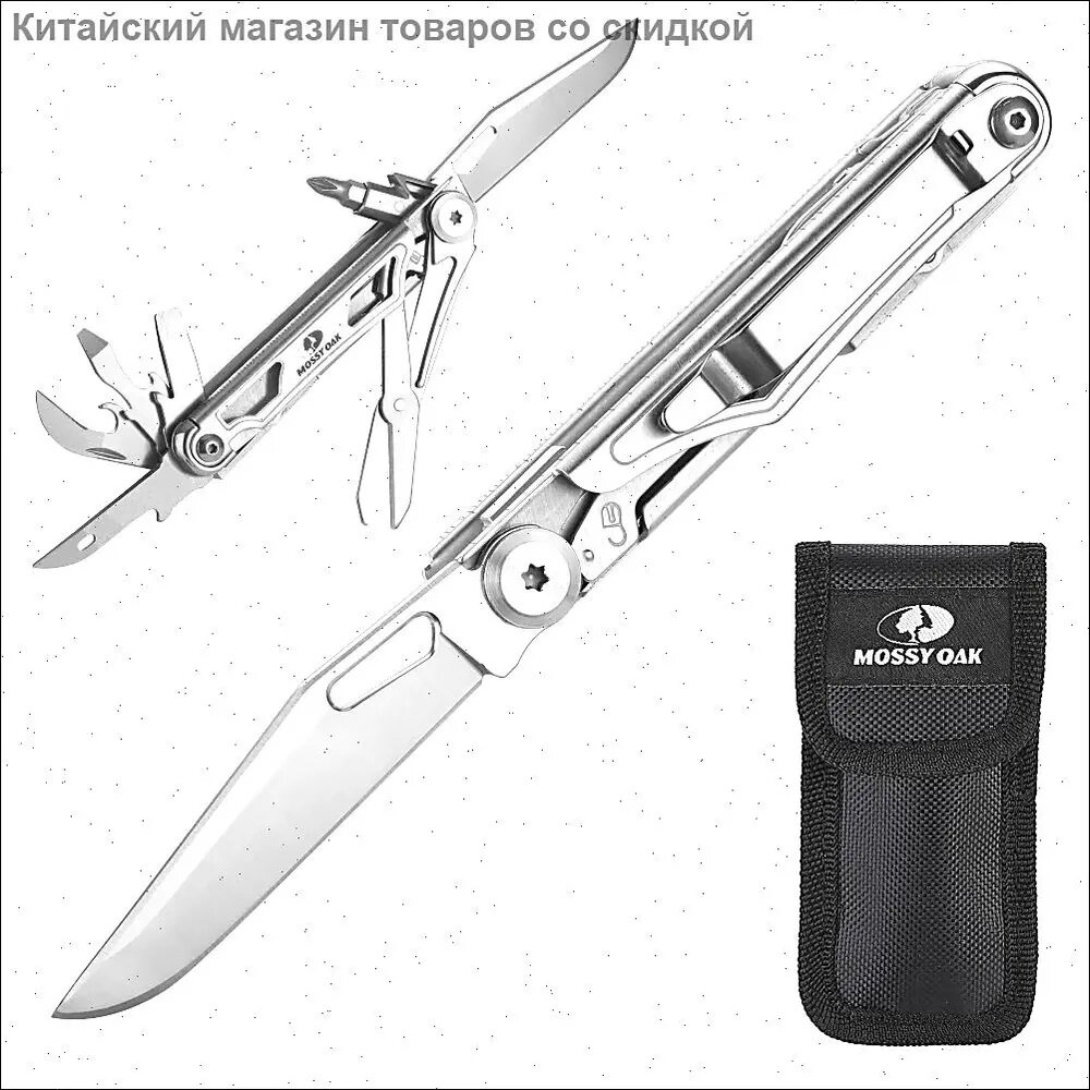 Mossy Oak Многофункциональный складной нож 12-в-1 с чехлом, многофункциональный нож из нержавеющей стали с зажимом, инструменты для выживания с ножницами