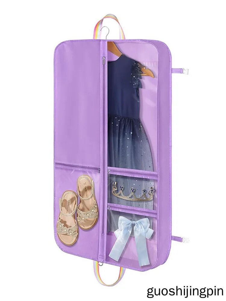 Фиолетовый чехол для хранения детской одежды с ручками и прозрачными карманами
