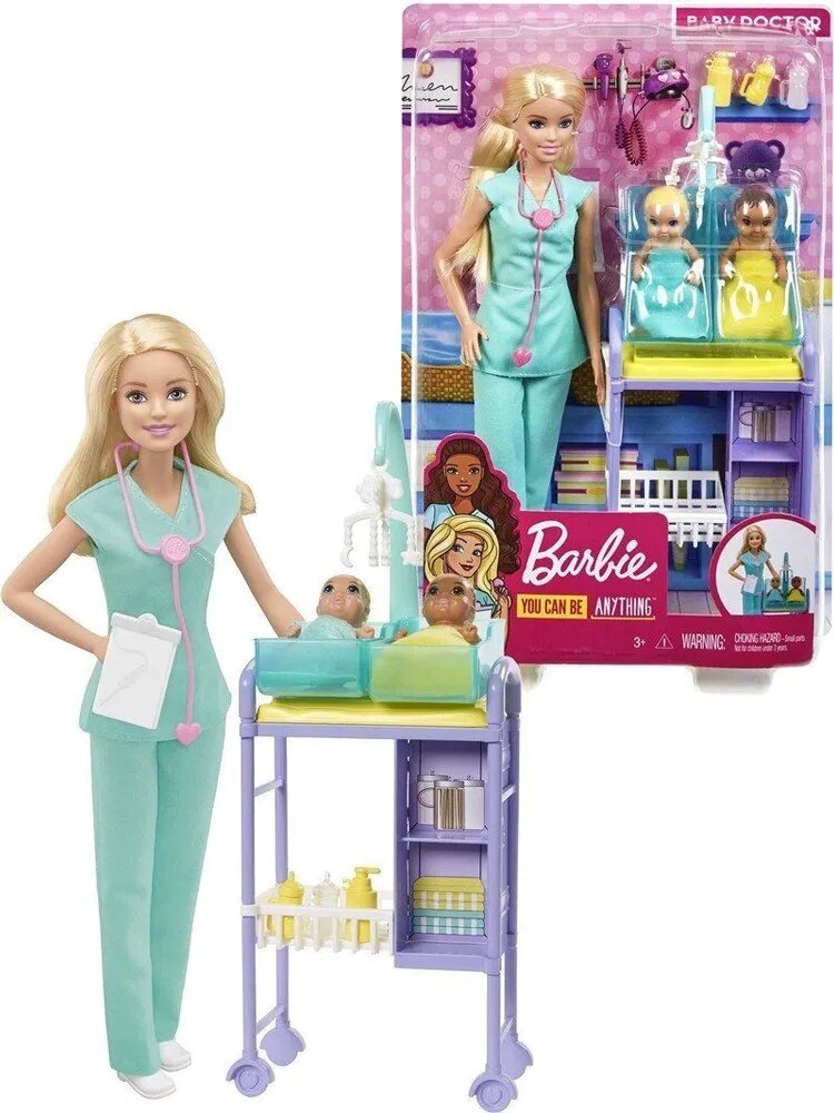 Кукла Barbie Професии GKH23/DHB63 доктор - педиатр (блондинка) с младенцами Барби Mattel.