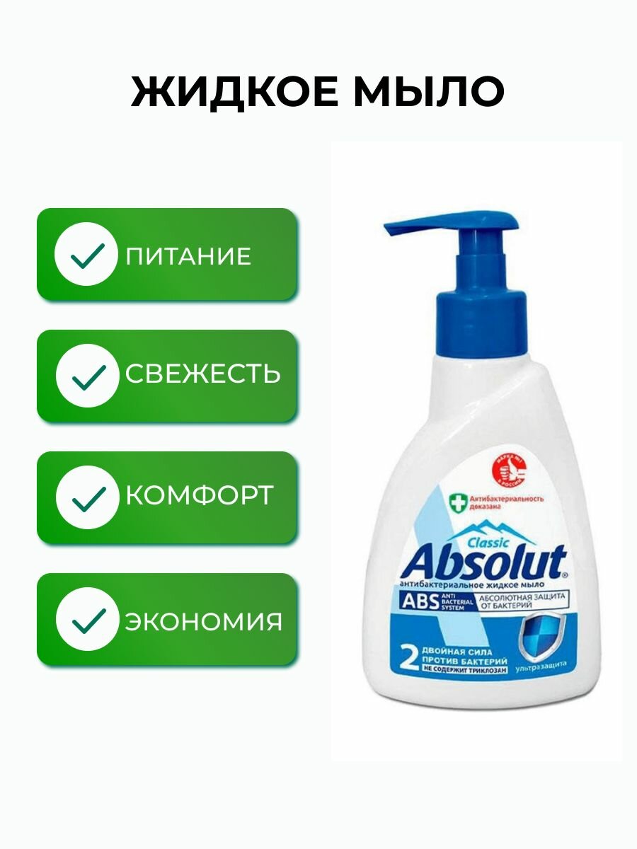 Absolut Мыло жидкое антибактериальное CLASSIC ABS Ультразащита, 250мл