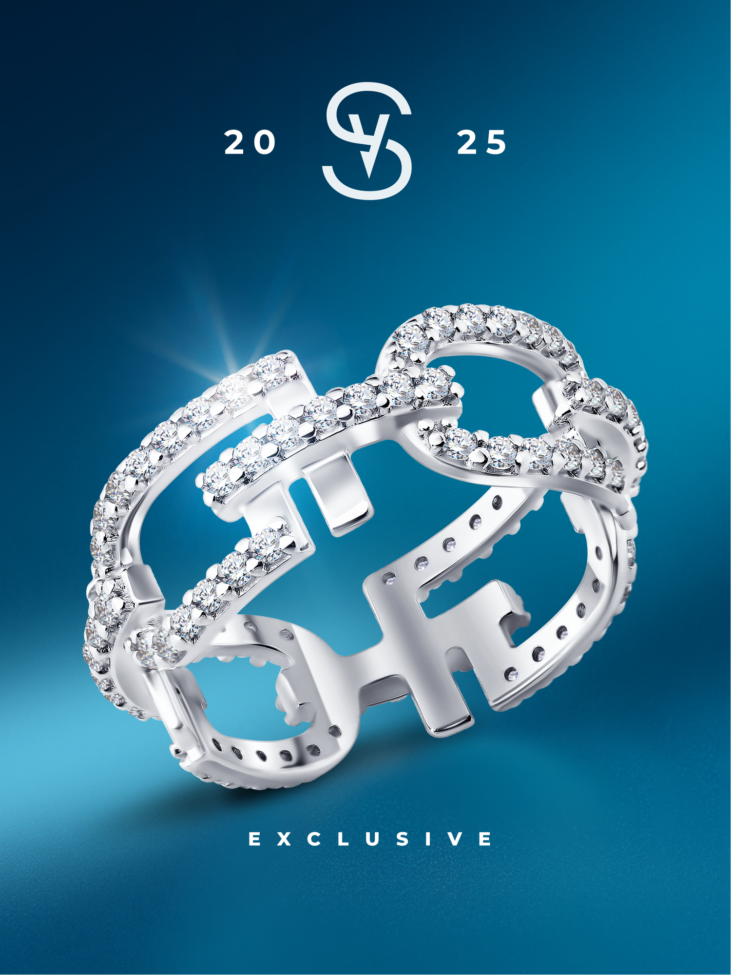 Кольцо широкое, серебро, 925 проба, родирование, фианит