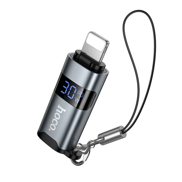 Адаптер Hoco UA44 Lightning - Type-C (с дисплеем), цвет: металлик