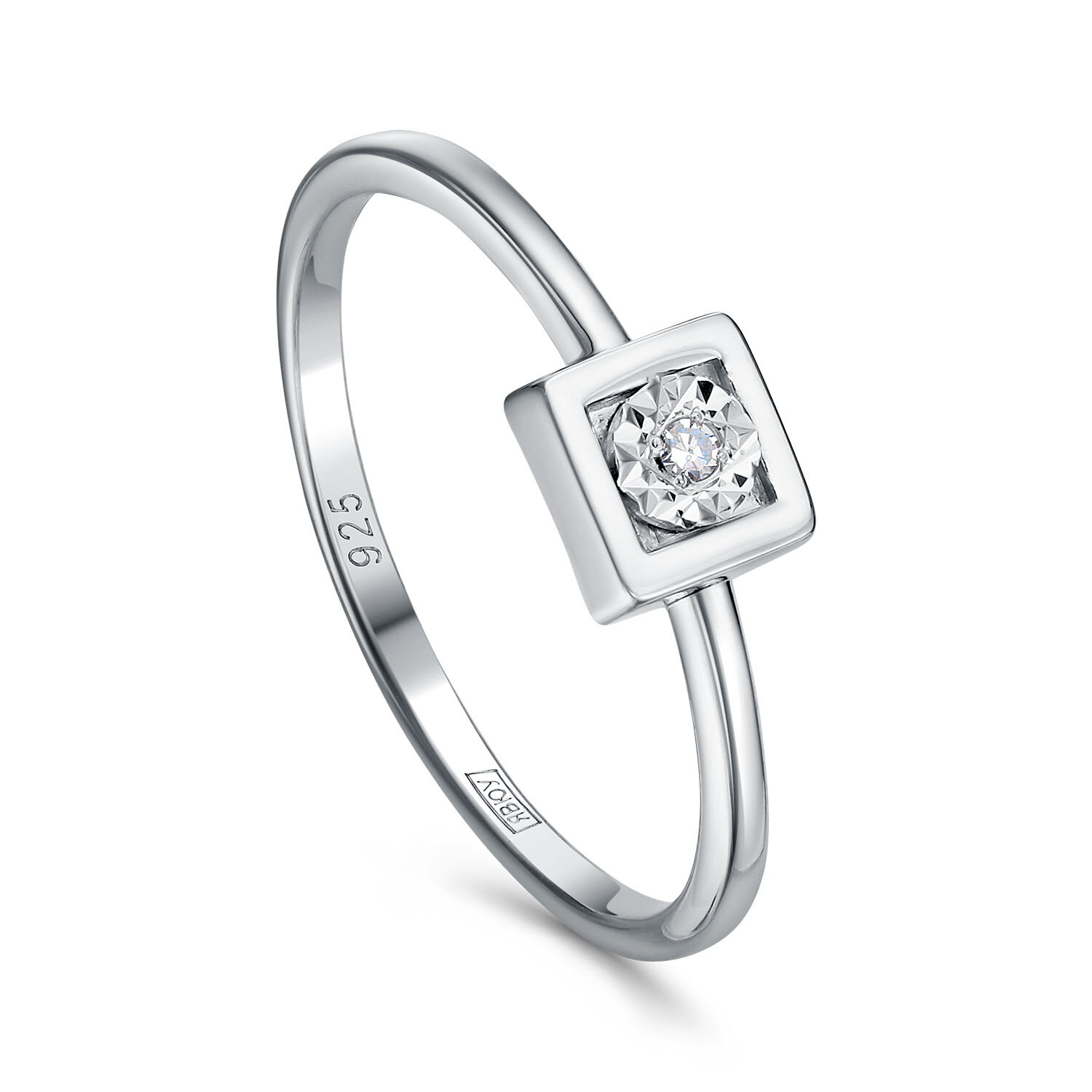 Кольцо тонкое, серебро, 925 проба, бриллиант