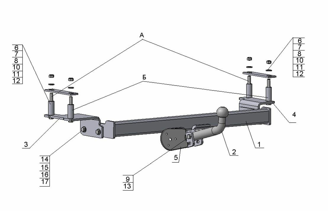 Фаркоп для Chevrolet Lanos седан 2004-2009, Daewoo Lanos седан 1997-2002 Тип шара: A. Нагрузки: 1000/75 кг, CV 01