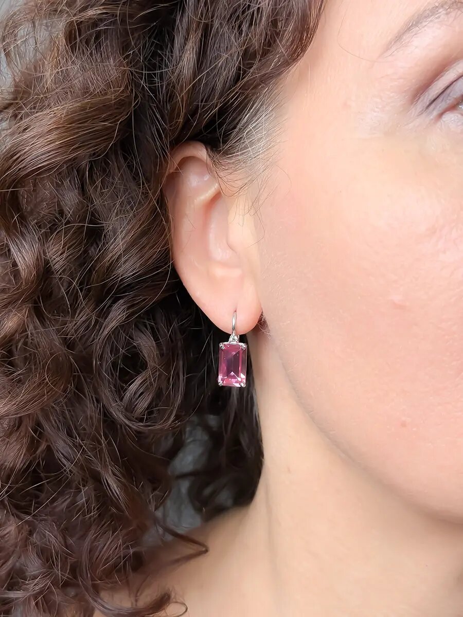 Серьги, серебро, 925 проба, родирование, бриллианит, сапфир синтетический