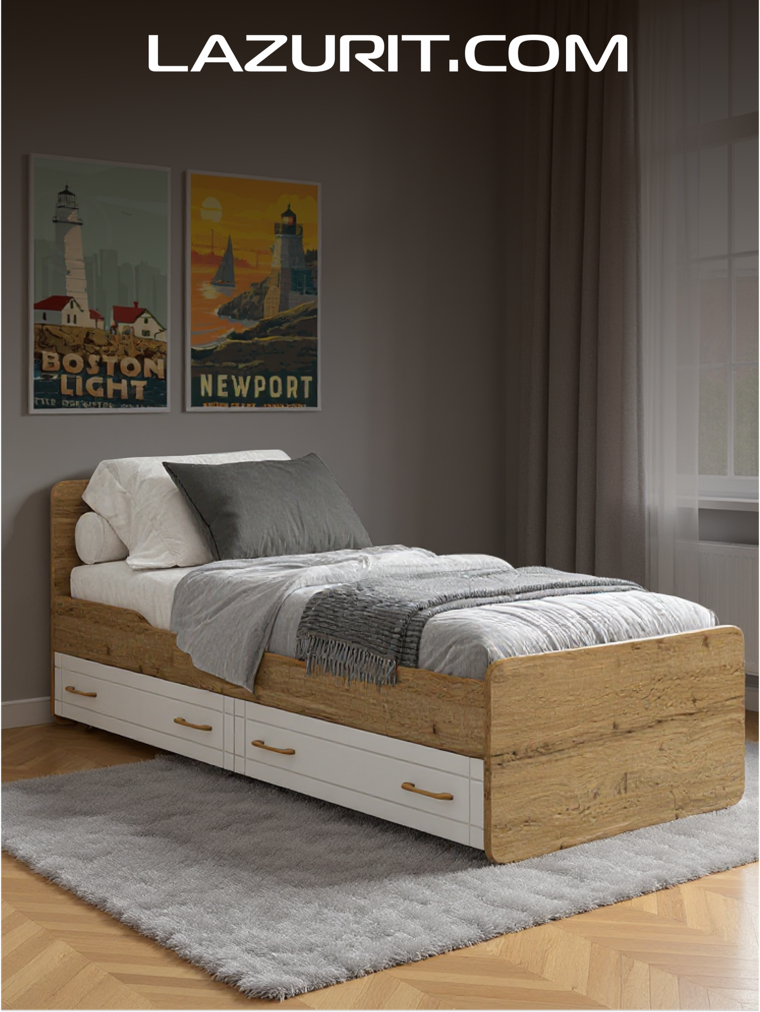 Кровать LAZURIT Кассия, ортопедическая, односпальная, ЛДСП, 90x200x81 см