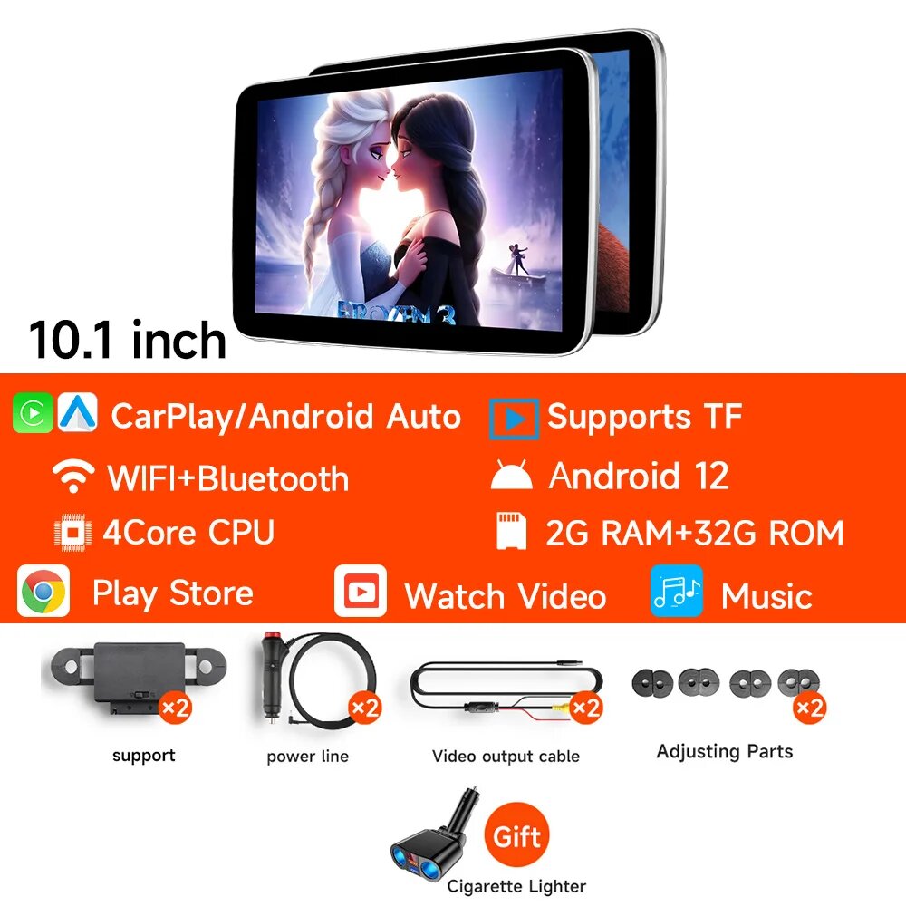 Монитор на подголовник автомобиля 10,1-дюймовый IPS ТВ-дисплей Беспроводной Carplay/Android Auto для экрана заднего сиденья автомобиля Экран видеоплеера