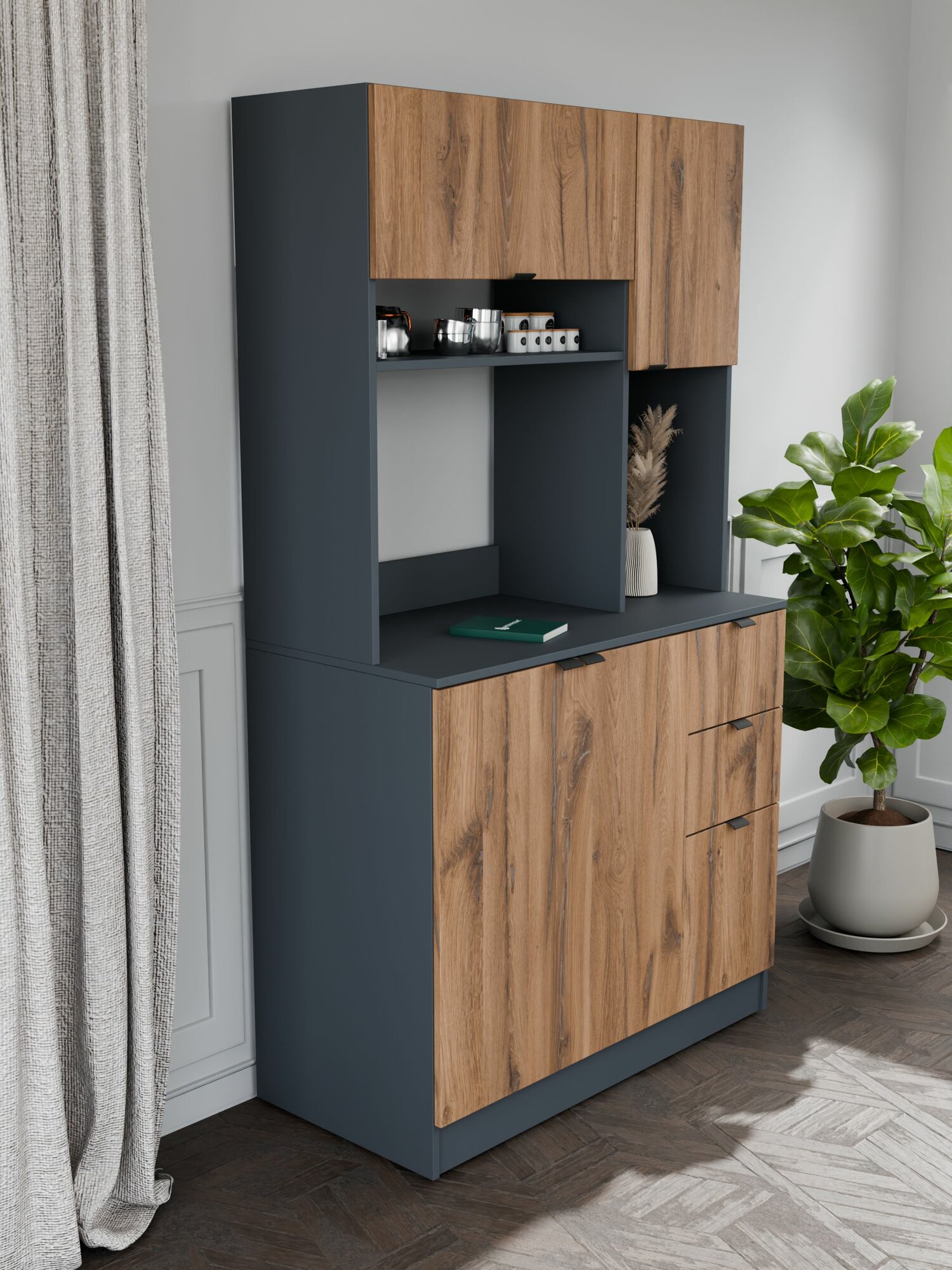 Изумлит Буфет Вилладж 100*180*48.4 см (ШхВхГ), графит-дуб крафт табачный