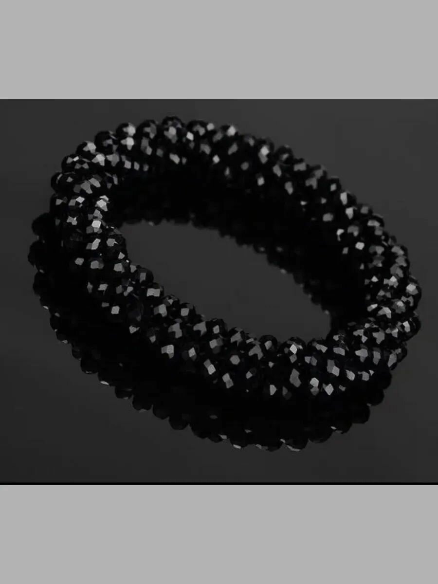 Резинка для волос - браслет чёрная с кристаллами