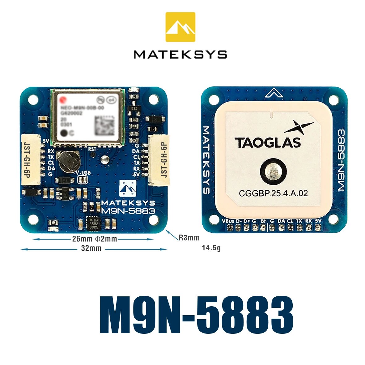 Matek MATEKSYS M9N-5883 GNSS M9N GPS и QMC5883L с модулем компаса Встроенная патч-антенна для RC FPV Часть гоночного дрона на большие расстояния