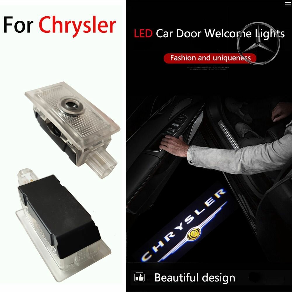 2 шт. для Chrysler 300 300c 2005 2006 2007 2008 2009 2010 2011 2012 2013 2014 2015 2016 2017 автомобильные дверные фонари с логотипом проектор, Лого Принадлежности, Крайслер