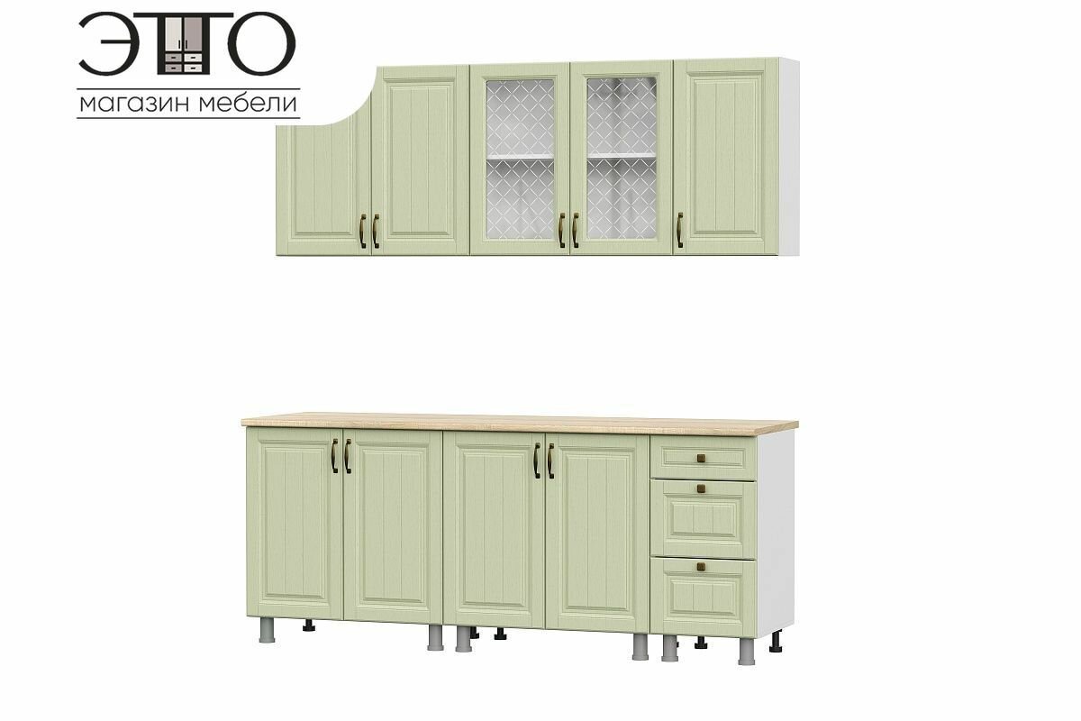 Кухонный гарнитур "Утро в Провансе", фасады: МДФ, без столешницы, 2м, белый/фисташковый текстурный