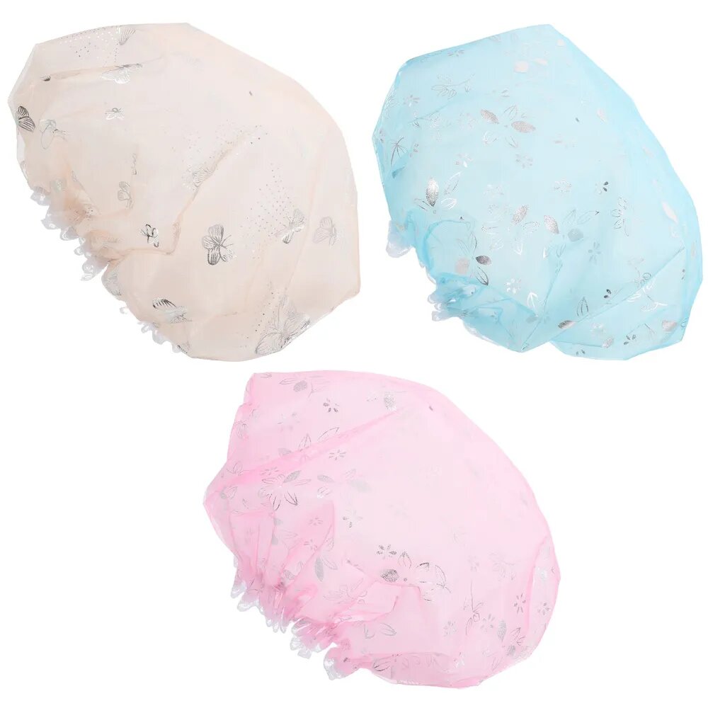 Двойная сетчатая шапочка для душа из микрофибры, водонепроницаемая, в наборе 3 шт, для купания и макияжа