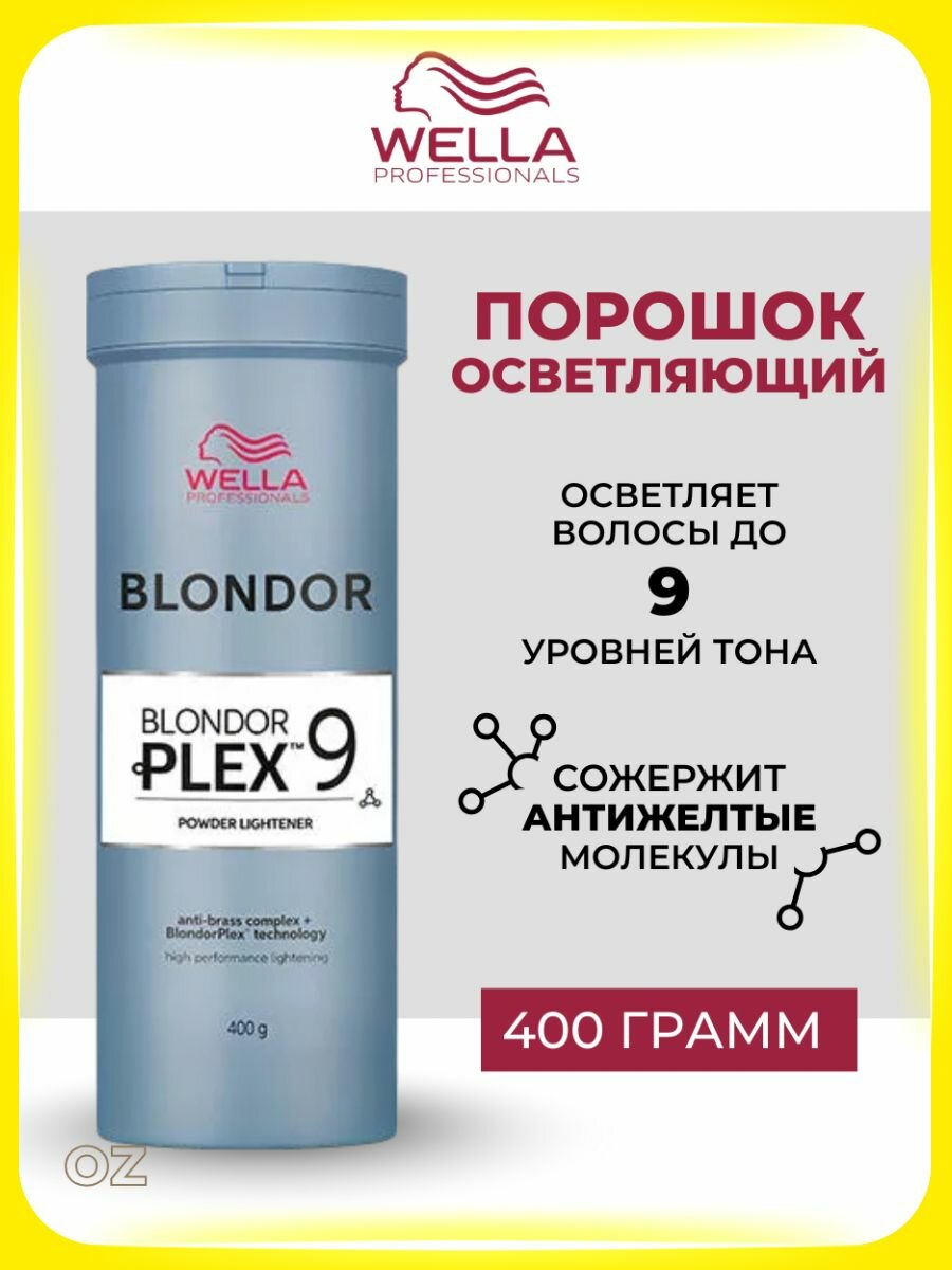 Wella Professionals осветляющий порошок для волос Blondor Plex, 400 г / Обесцвечивающая пудра без образования пыли, порошок, 400 г / Велла Профессионал пудра для максимального осветления волос