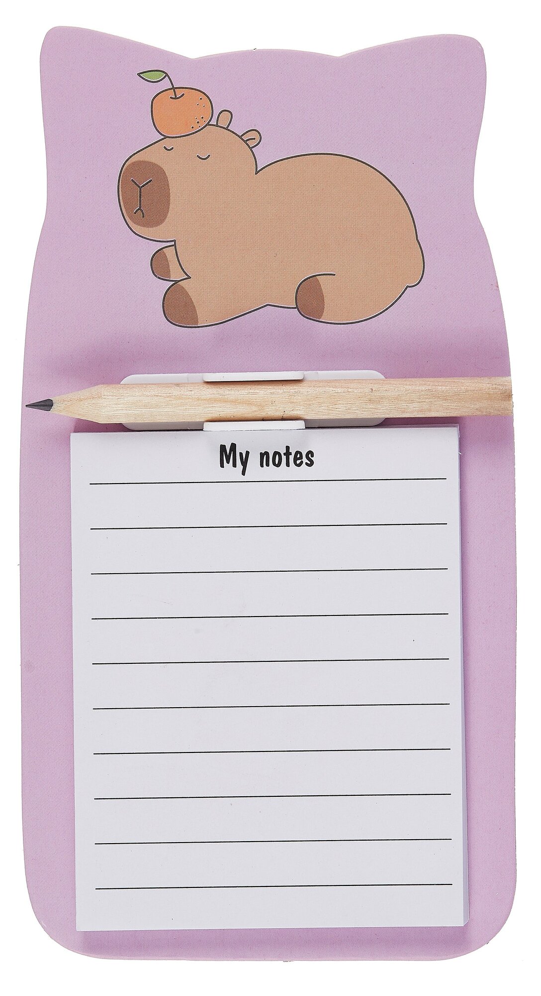 Блок для записей 90*170 40 листов, "Капибара с апельсином" с карандашом, на магните