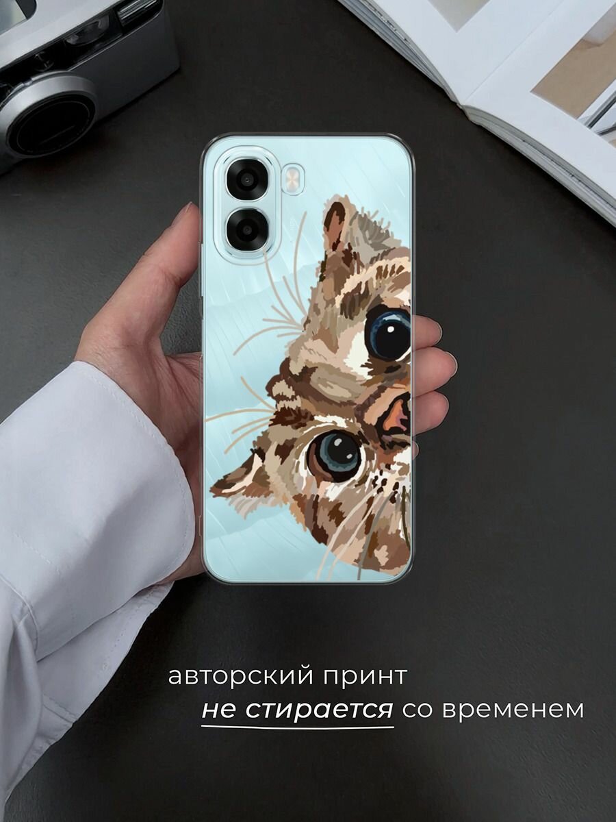 Чехол на Oppo A6x / Оппо A6x с принтом Любопытный кот, прозрачный — фото 1
