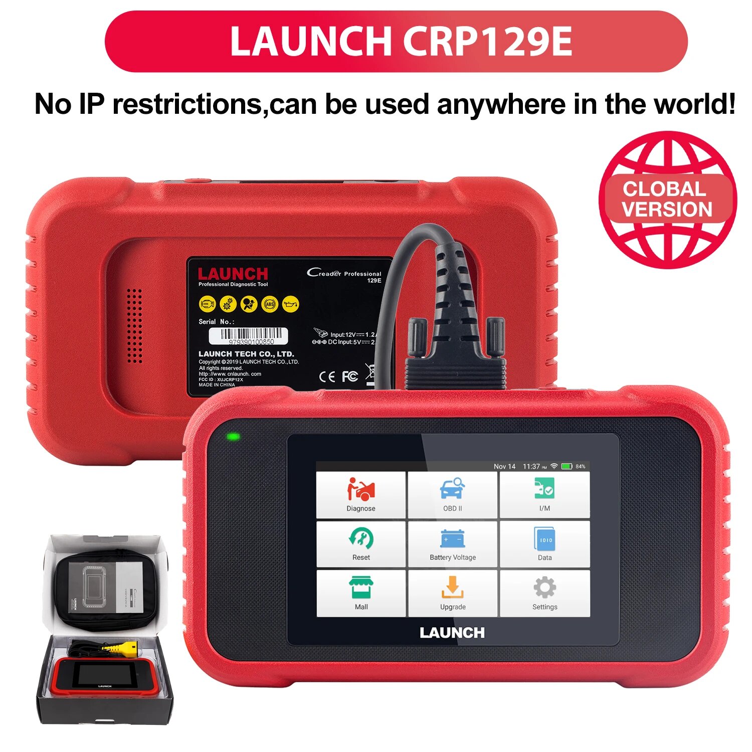 LAUNCH X431 CRP129E Автомобильный сканер OBD2, диагностический инструмент, 4 системы 8, услуги сброса, бесплатное обновление