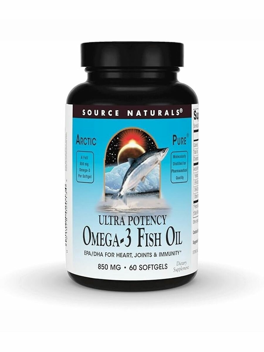 Омега 3, Source Naturals, ArcticPure Ultra Potency Omega-3 Fish Oil, 850 мг, 60 капсул