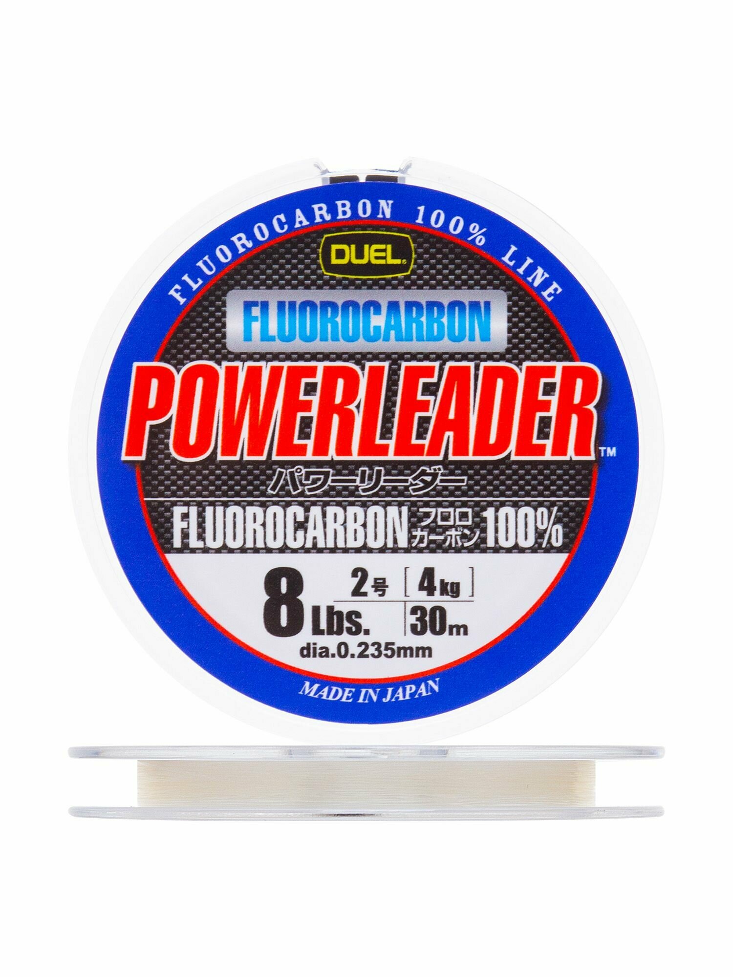 Флюорокарбоновая поводочная леска для рыбалки Duel Hardcore Powerleader FC Fluorocarbon 100%, 0,235 мм, 30 м, 4 кг, прозрачный