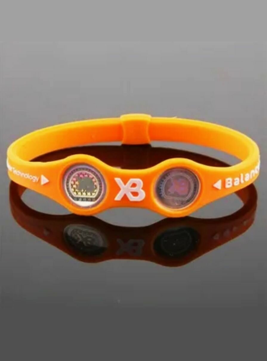 Энергетический браслет Power-Xtreme с турмалином, Оранжевый с Белой надписью, размер M (длина) 19 см.