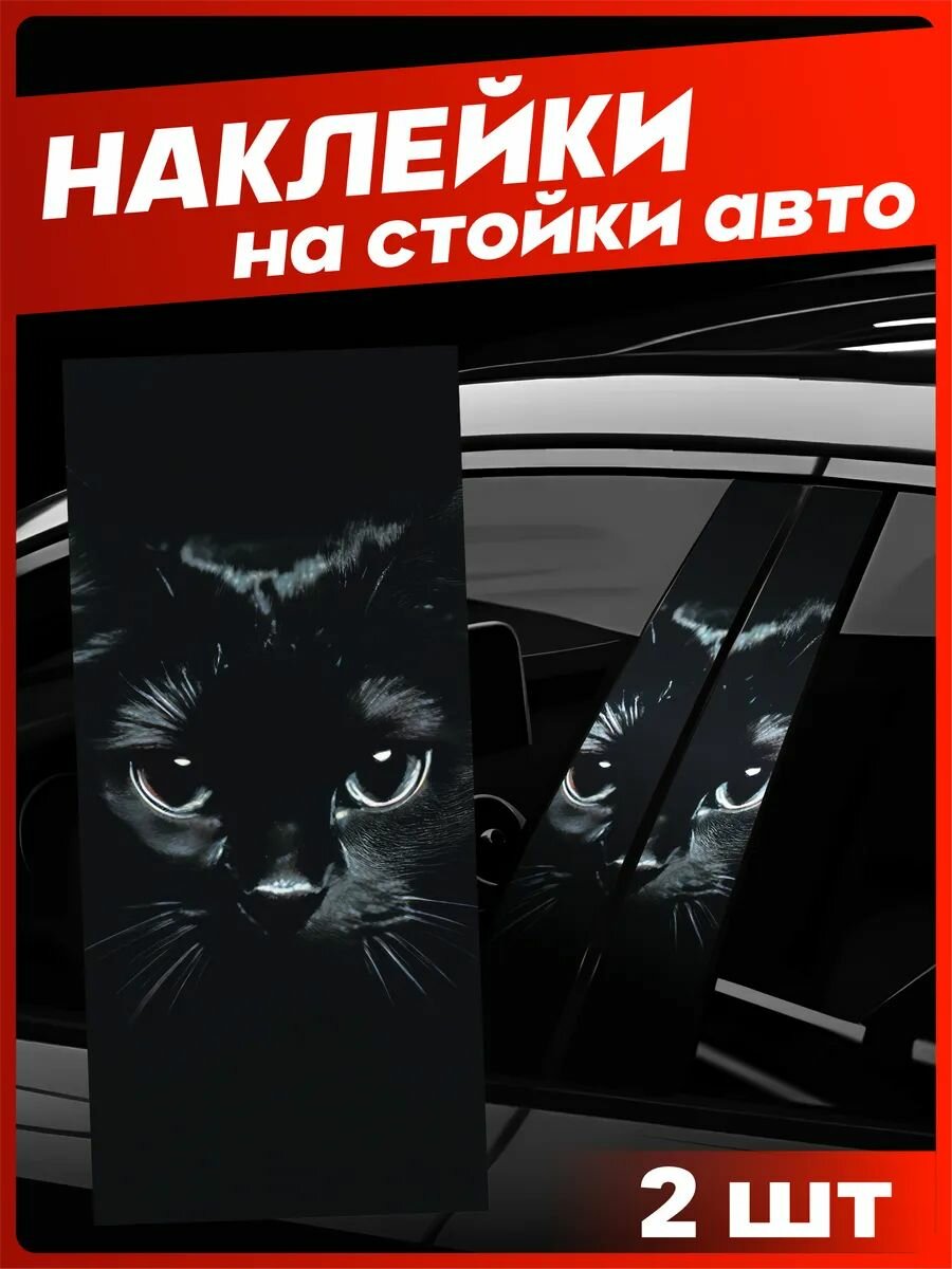 Наклейки на стойки дверей авто Черный кот