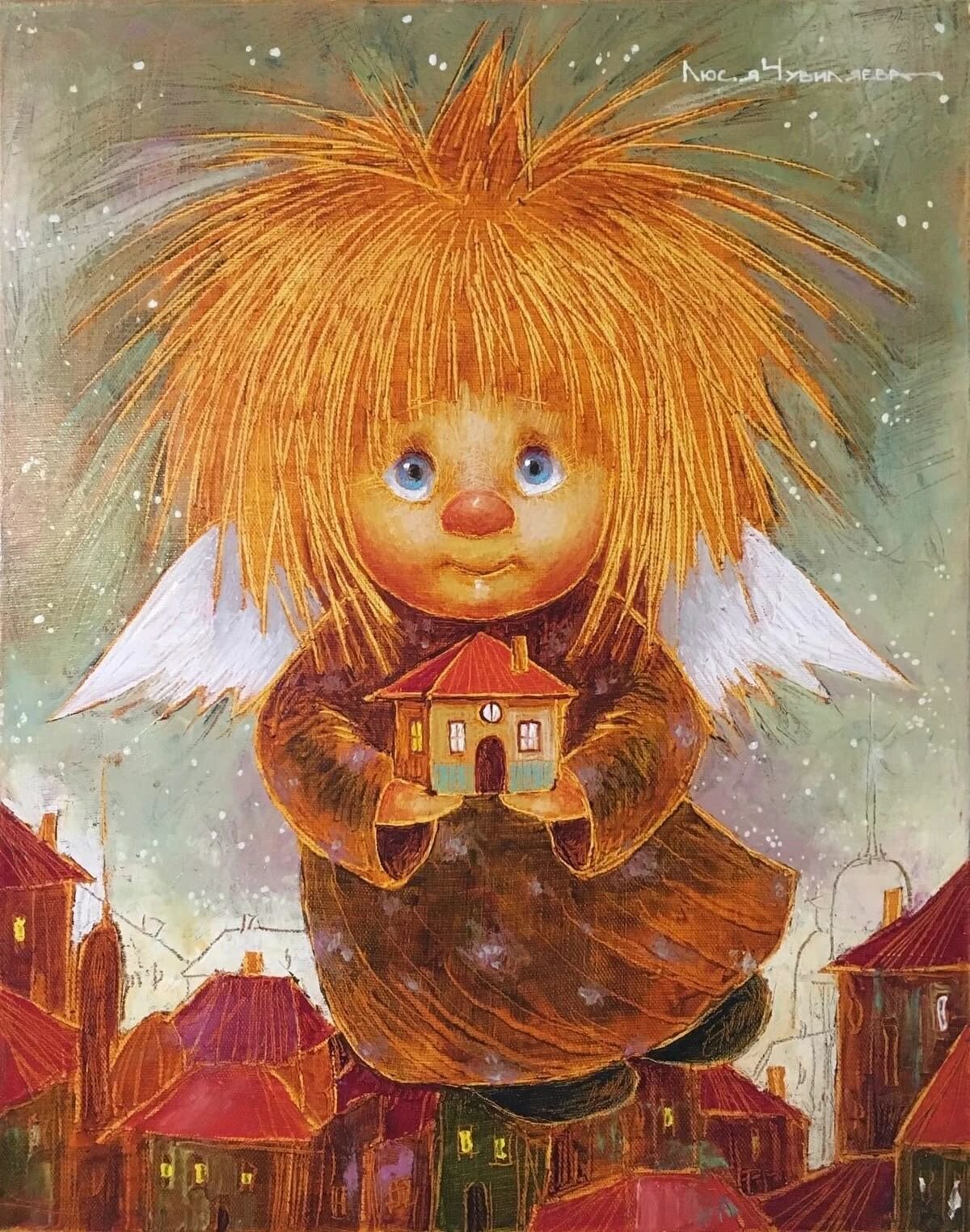 Алмазная живопись "Ангел-хранитель семьи: Люция Чувелева", 5D, круглая, 40x50 см. Производитель: Brose Art.