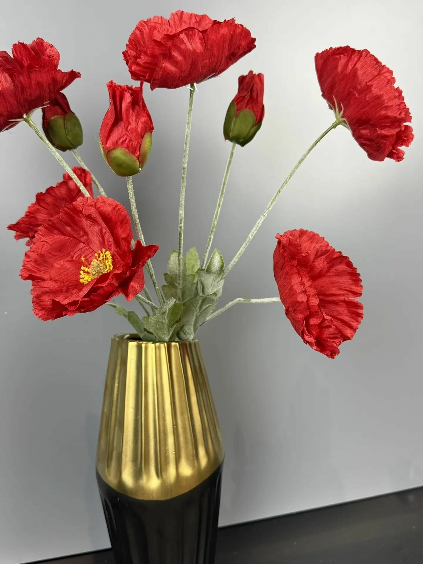 Искусственные цветы мак красный крупный осенний букет для декора премиум серия 3 ветки 60 см