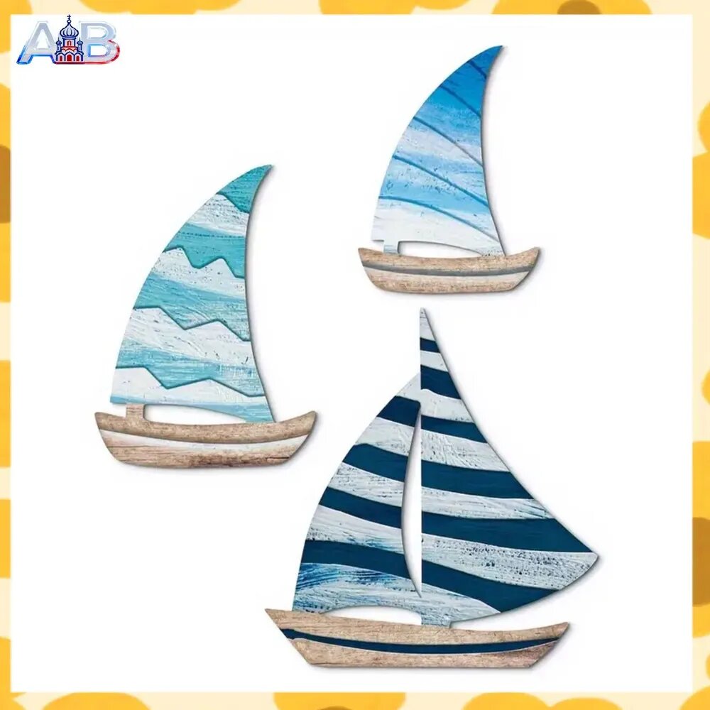 Список деревянных парусных лодок для декорирования стен из 3 предметов
